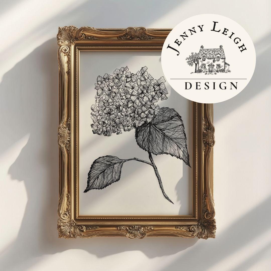 Hydrangea Pen Drawing: Minimalist Flower Wall Art (digital Download) - Etsy