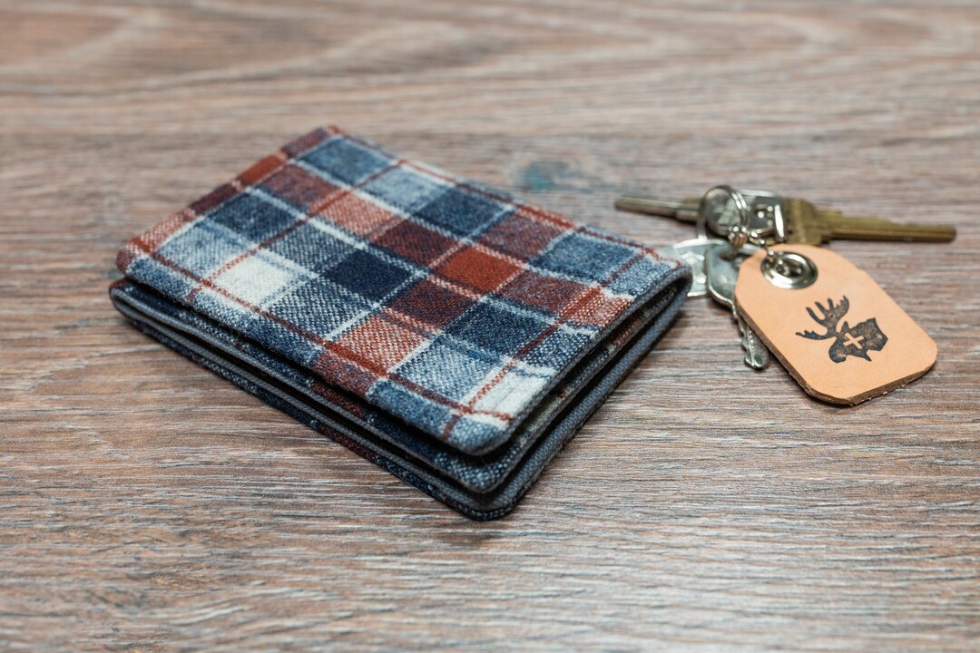 Wallet - Blue and Brown Vintage Plaid - Etsy