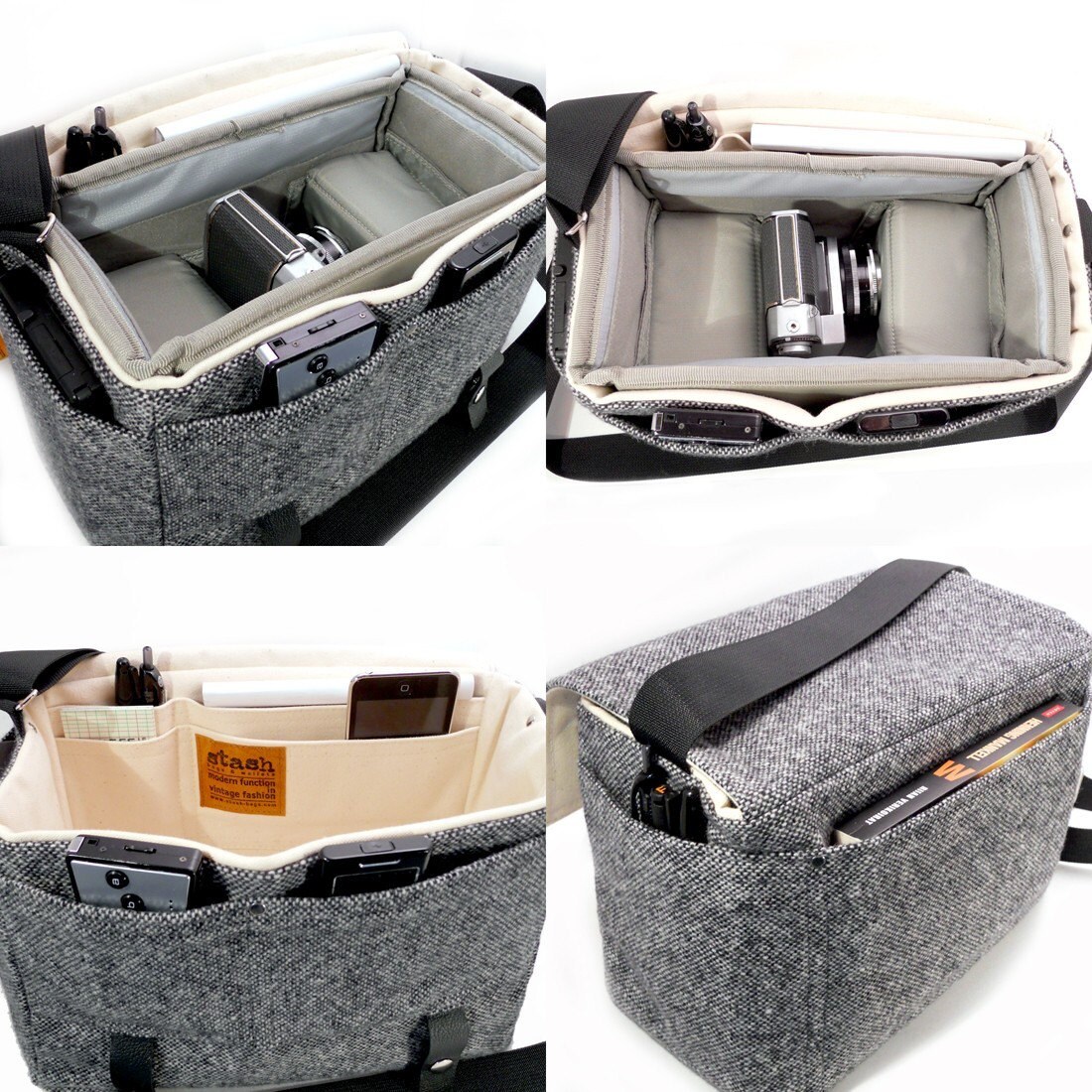 Camera Messenger Bag Medium Medium Gray Herringbone - Etsy
