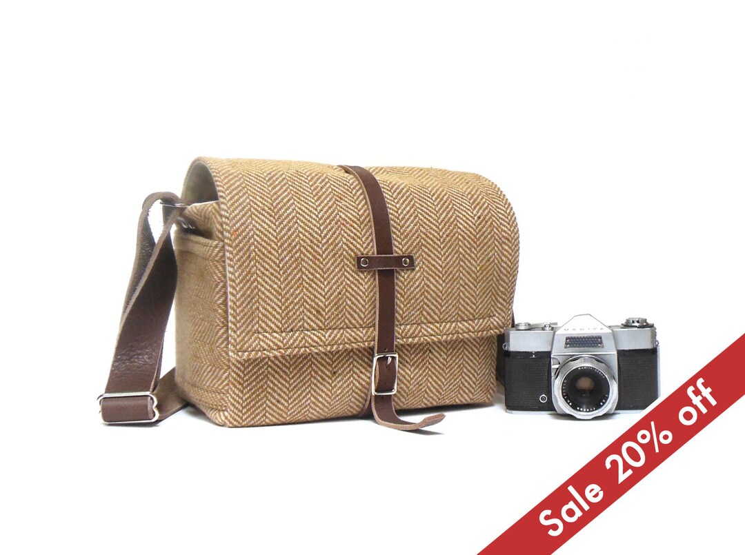 Medium Camera Messenger Bag - Brown Herringbone Tweed - Etsy