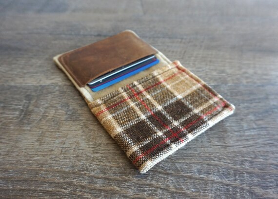 Wallet brown and red vintage plaid | Etsy