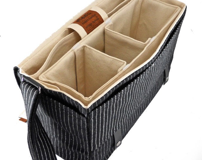 Laptop, Camera Messenger Bag With Padded Insert - Black Pinstripe Wool ...