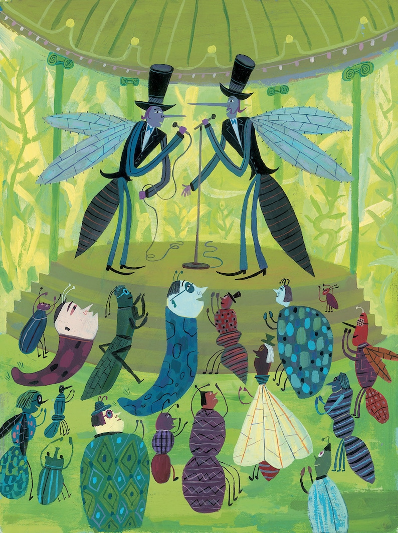 Bug Show Original Painting From Flamingos on the Roof by Calef Brown - Etsy