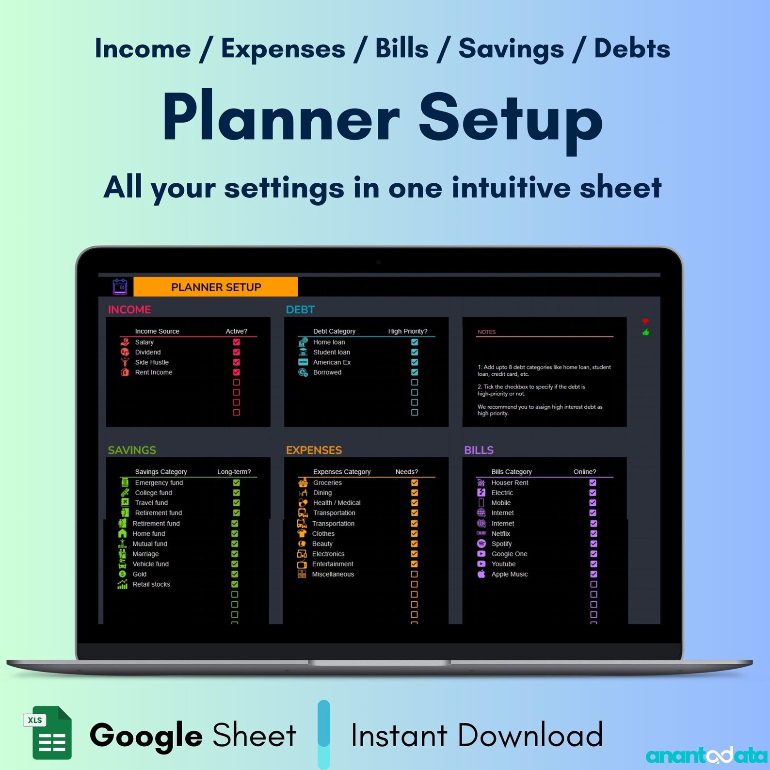 Dark Mode Budget Spreadsheet: Google Sheets Template - Etsy
