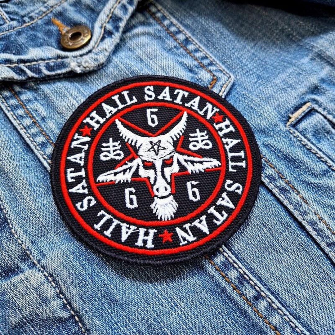 Pentagram Hail Satan Embroidered Devil Lucifer 666 Horror Goat Gothic ...