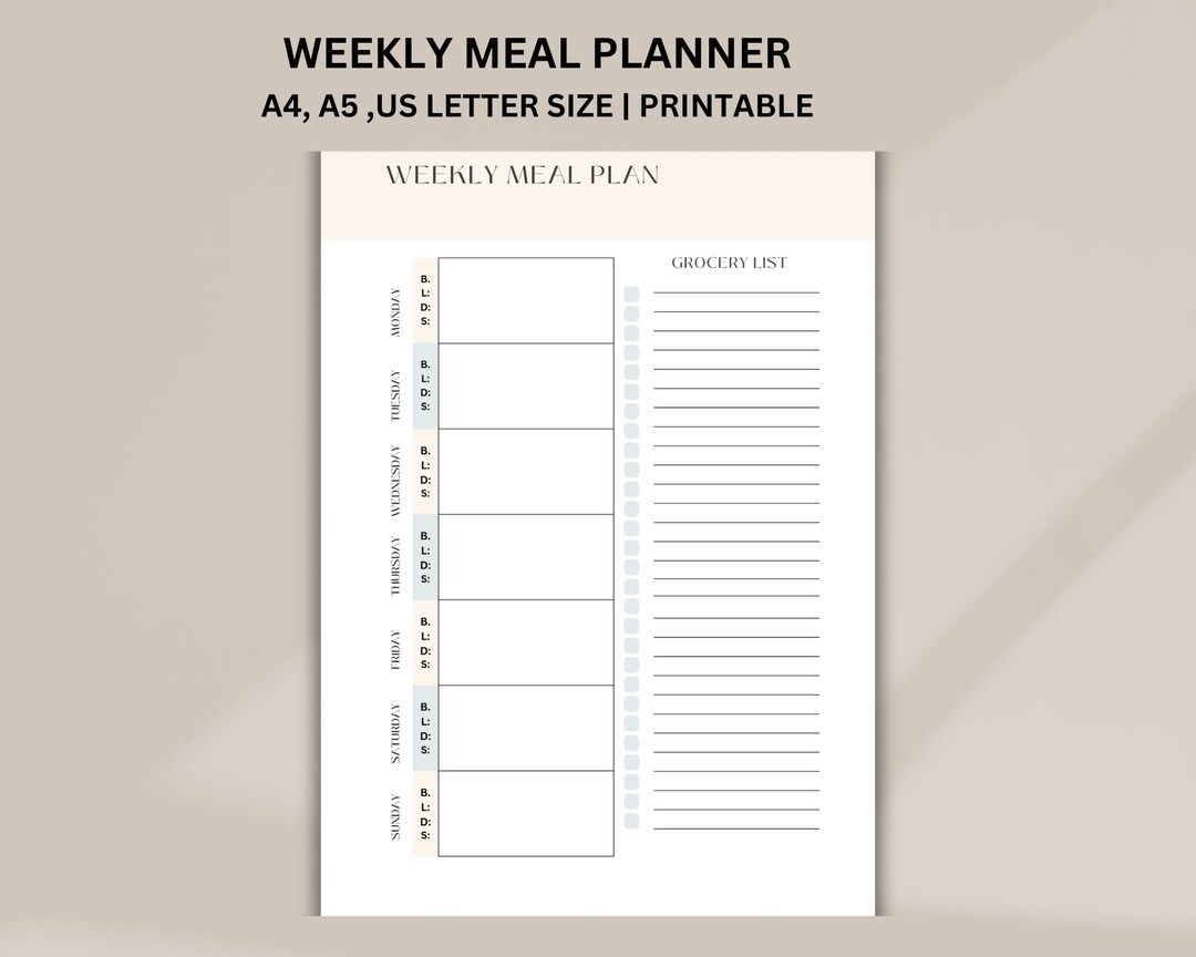 Weekly Meal Planner Printable Template, 7 Day Menu Plan, Food Planner ...