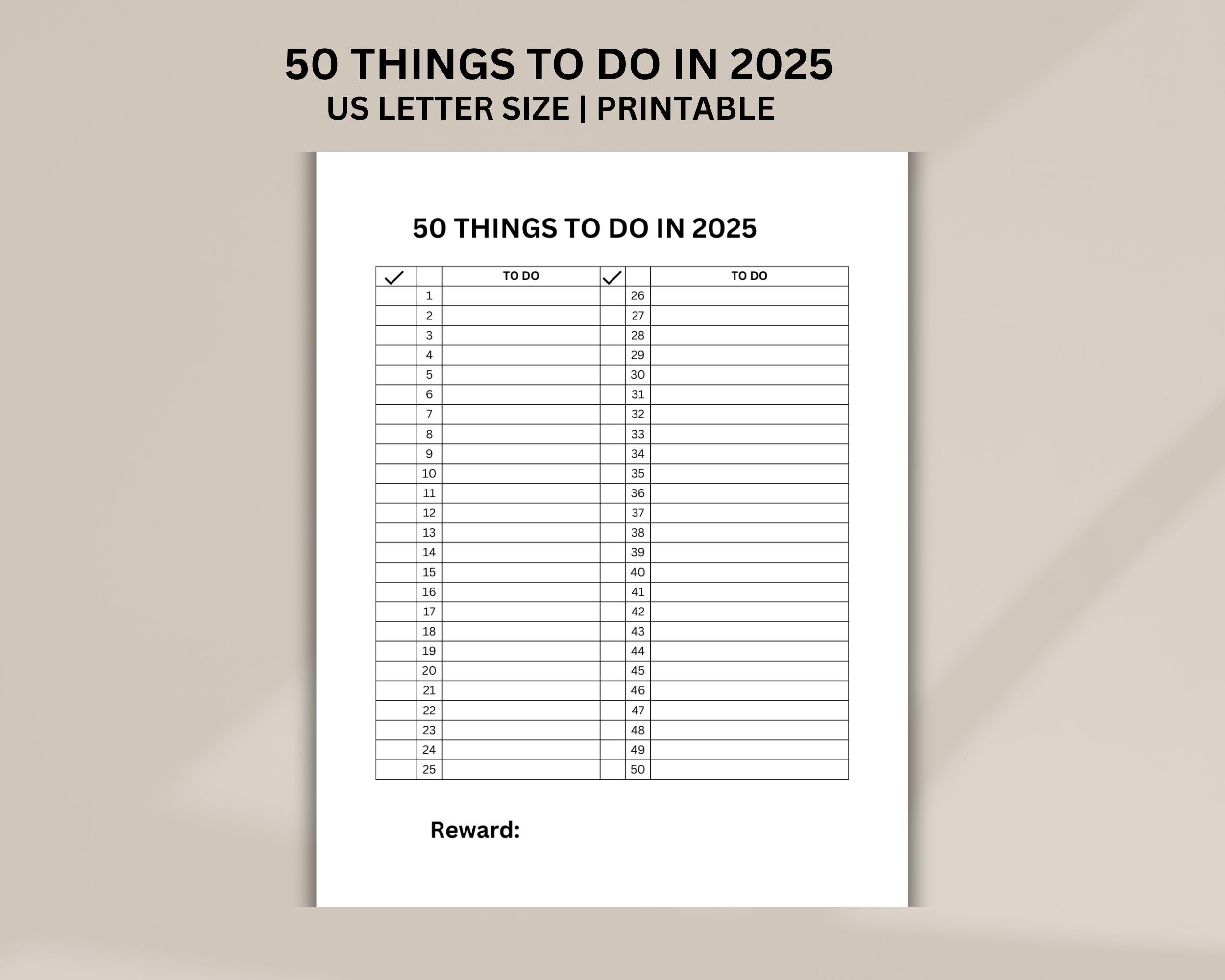 50 Things to Do in 2025, Bucket List 2025, Planner, Goals for 2025, New ...
