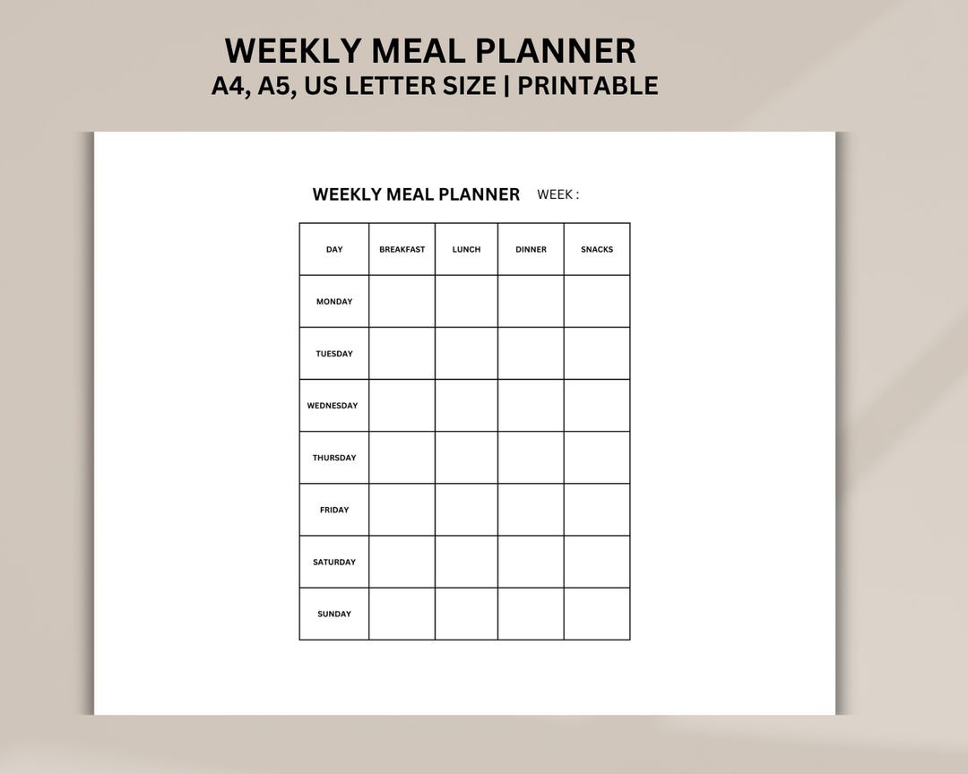 Weekly Meal Planner Printable Template, 7 Day Menu Plan, Food Planner ...
