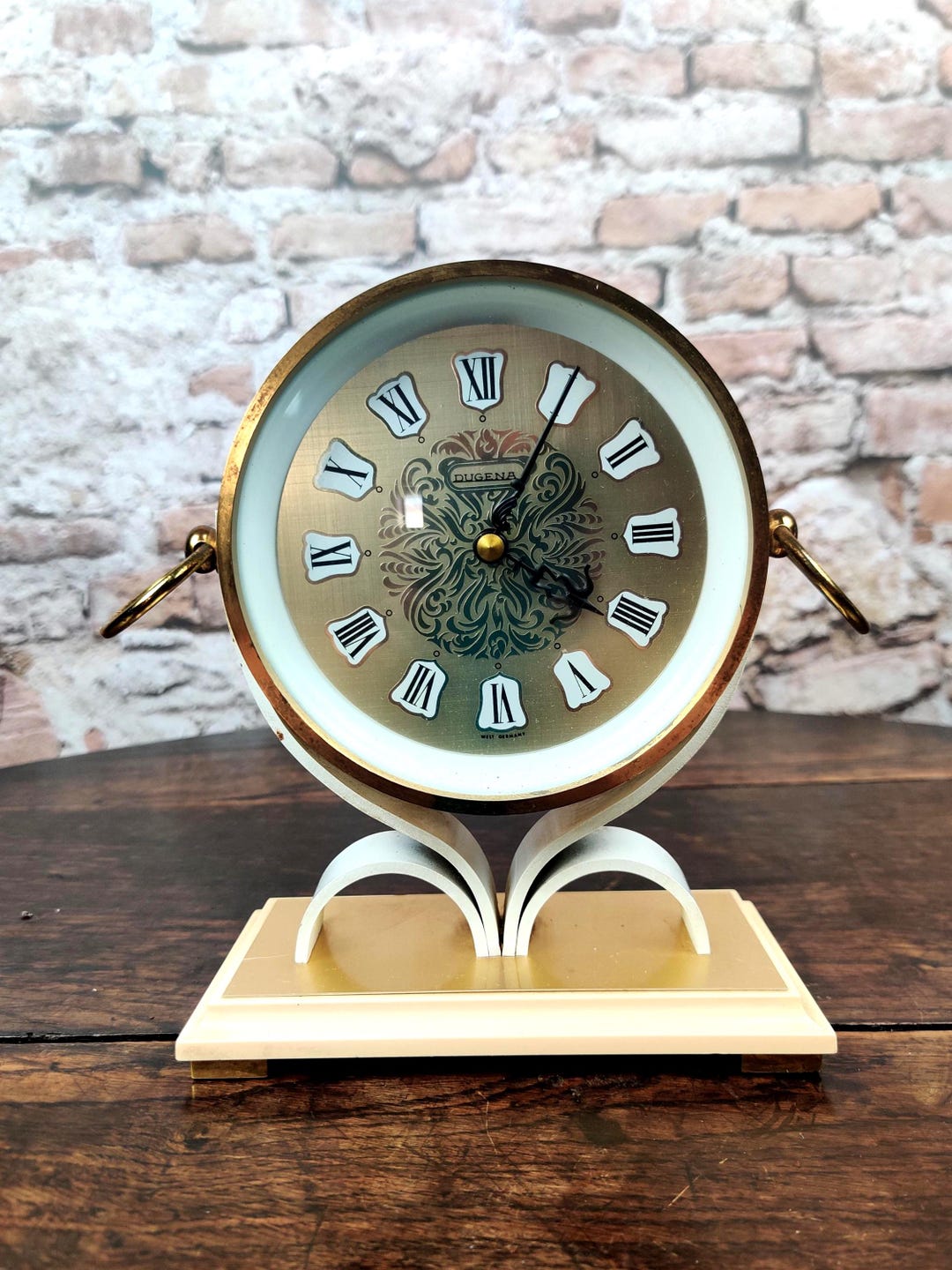 Vintage 1970s Dugena Table Clock, Round Brass Tiltable Design With ...