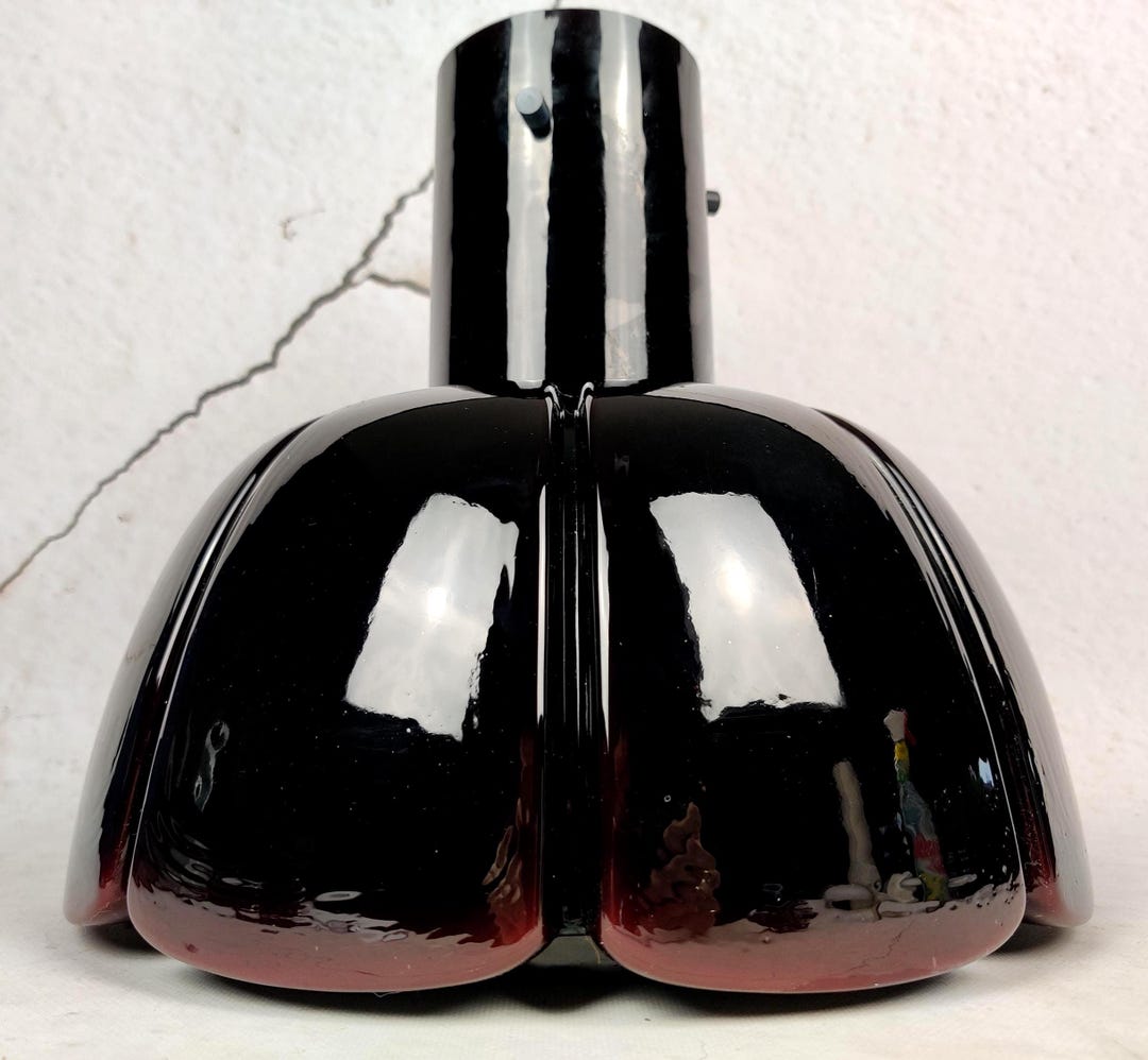 Vintage Limburg Glass Pendant Light, 1970s Black Bell Shade, Orange ...
