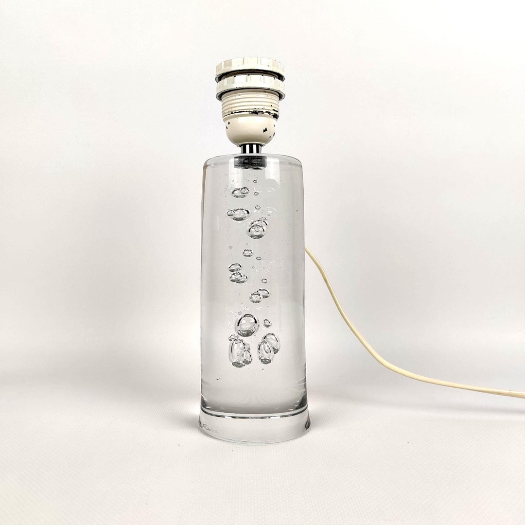 Crystal Lamp Base Daum Nancy – Signed French Art Glass, Bubble Cylinder ...