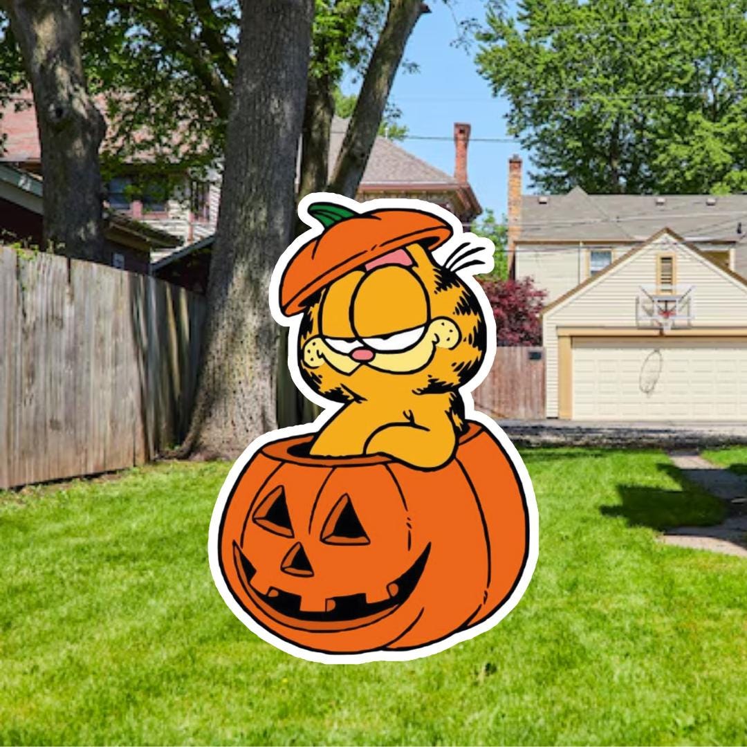 Halloween Garden Sign With Garfield in Pumpkin - Etsy