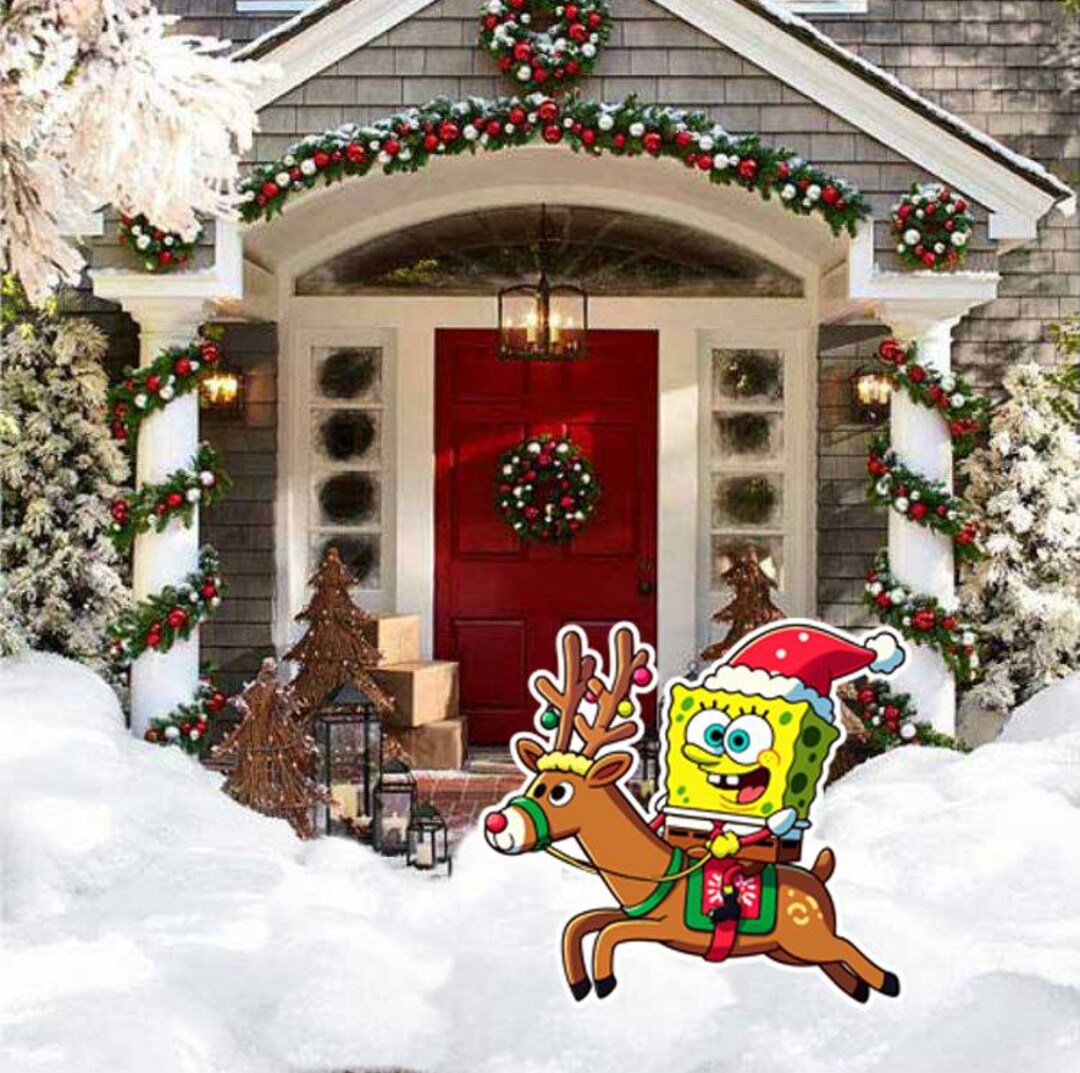 Christmas Yard Sign With Spongebob Riding a Reindeer - Etsy