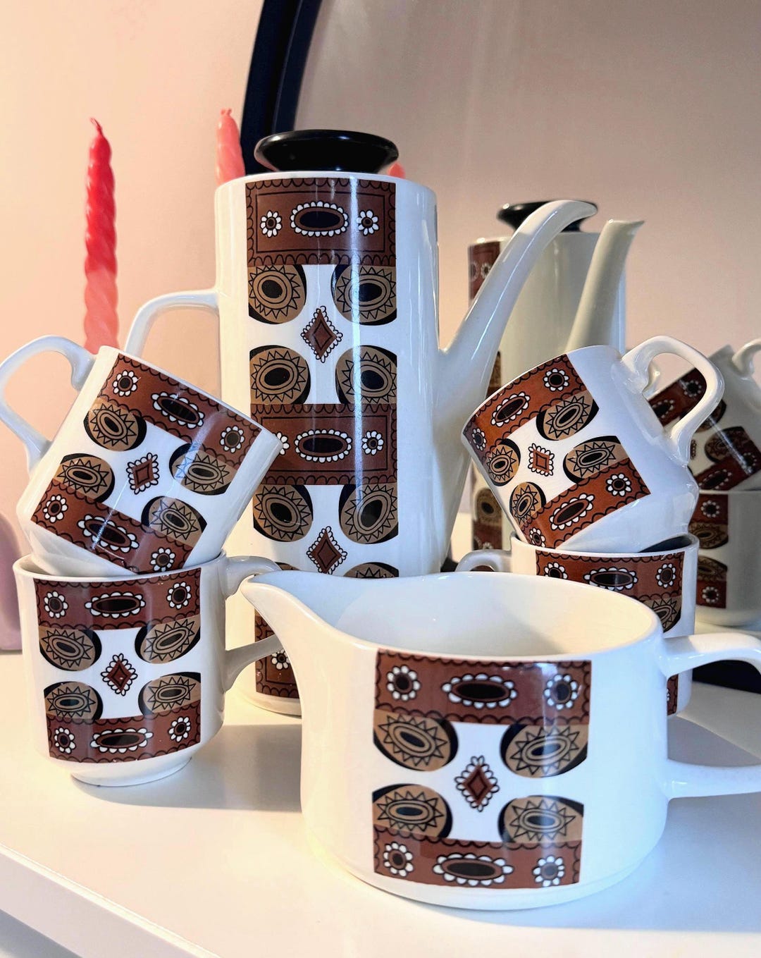 J&G Meakin Studio Vintage Retro Coffee Pot, Set of Four Five Cups and ...