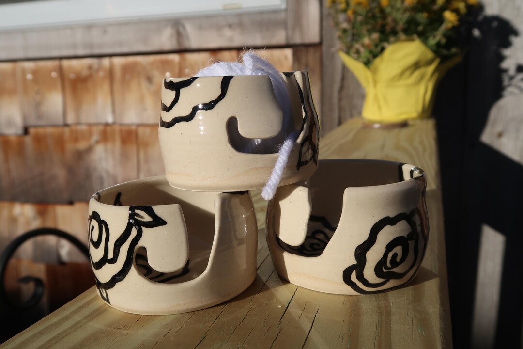 Hand Made Ceramic Micro Yarn Bowl - Black Rose - Etsy