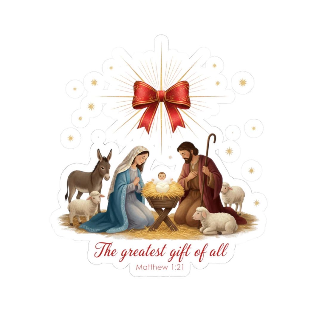 Nativity Scene Sticker | the Greatest Gift of All Matthew 1:21 - Etsy