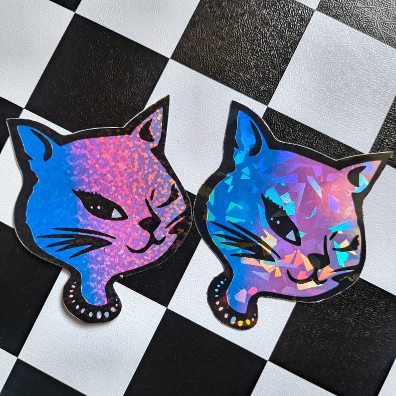 90s Cat Vinyl Holographic Sticker| Waterproof | - Etsy