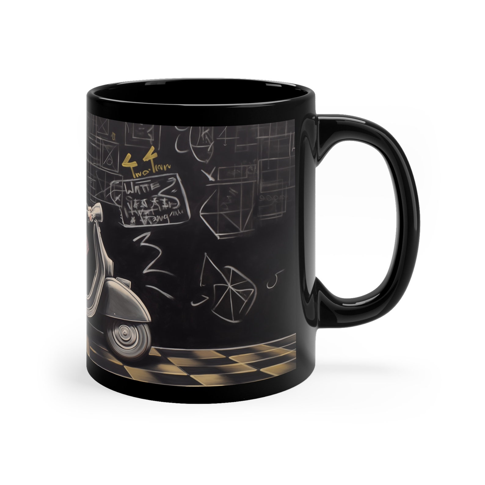 Vespa Chalk Art - 11oz Black Mug, Vespa Scooter, Brooklyn Street Art ...