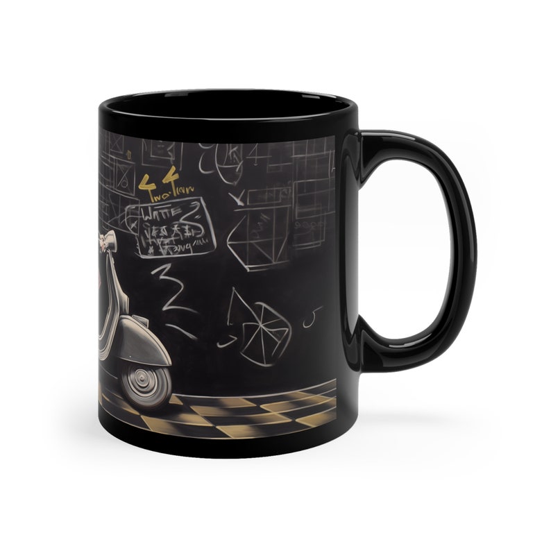 Vespa Chalk Art - 11oz Black Mug, Vespa Scooter, Brooklyn Street Art ...