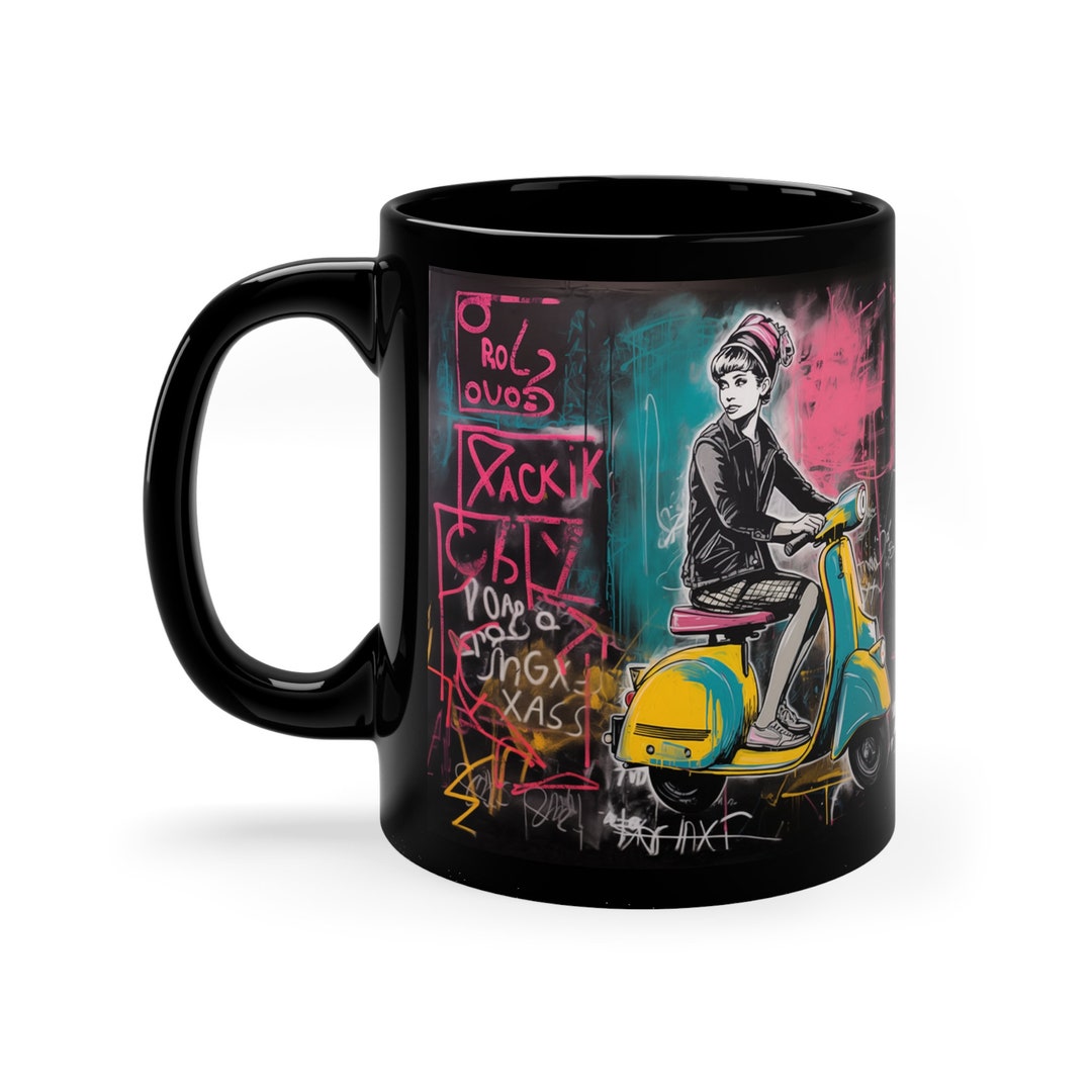 Scooter Street Art - 11oz Black Mug, Vespa Scooter, Brooklyn Street Art ...