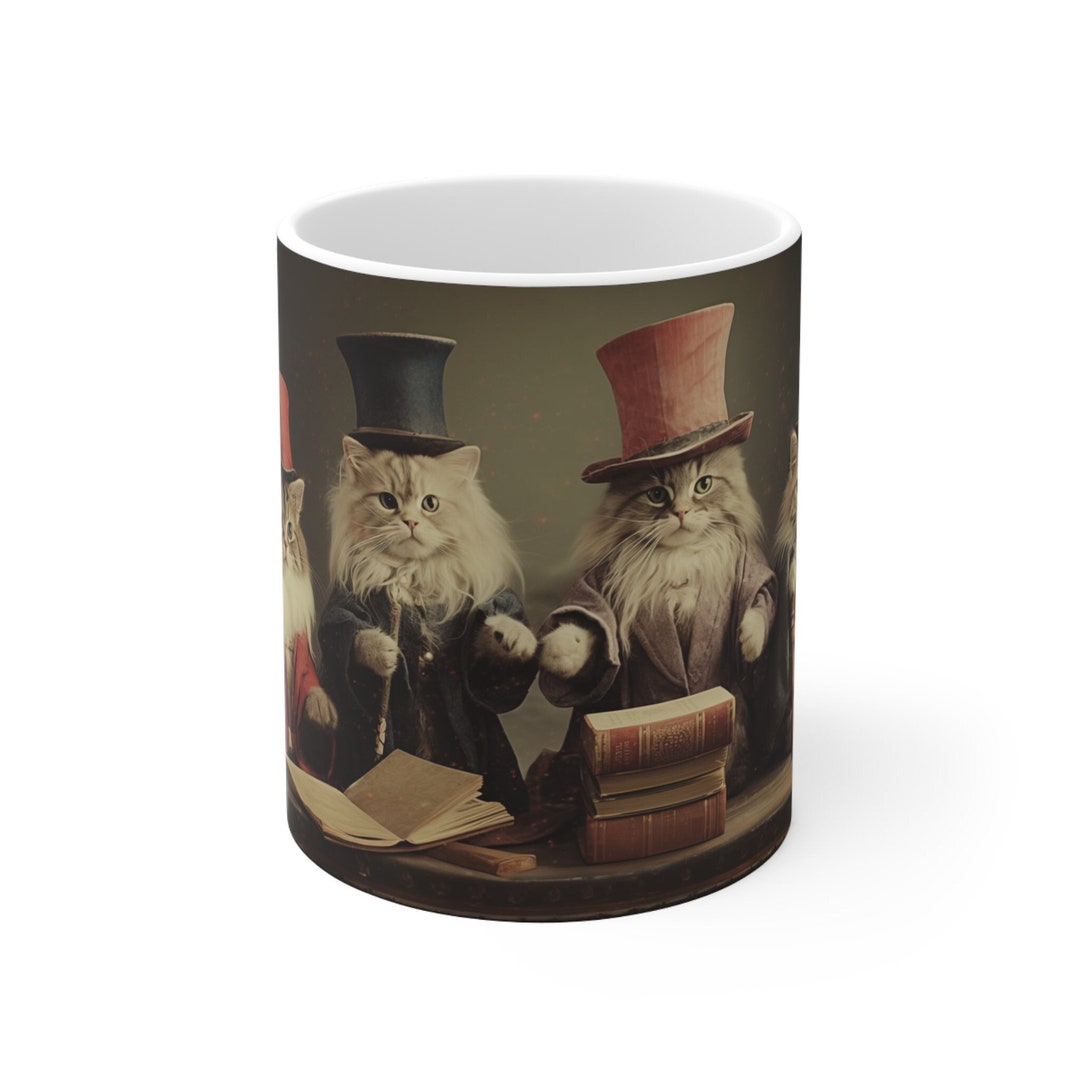 Conjuring Cat Wizards - 11oz White Mug, Charmed Kitten Ensemble Coffee ...