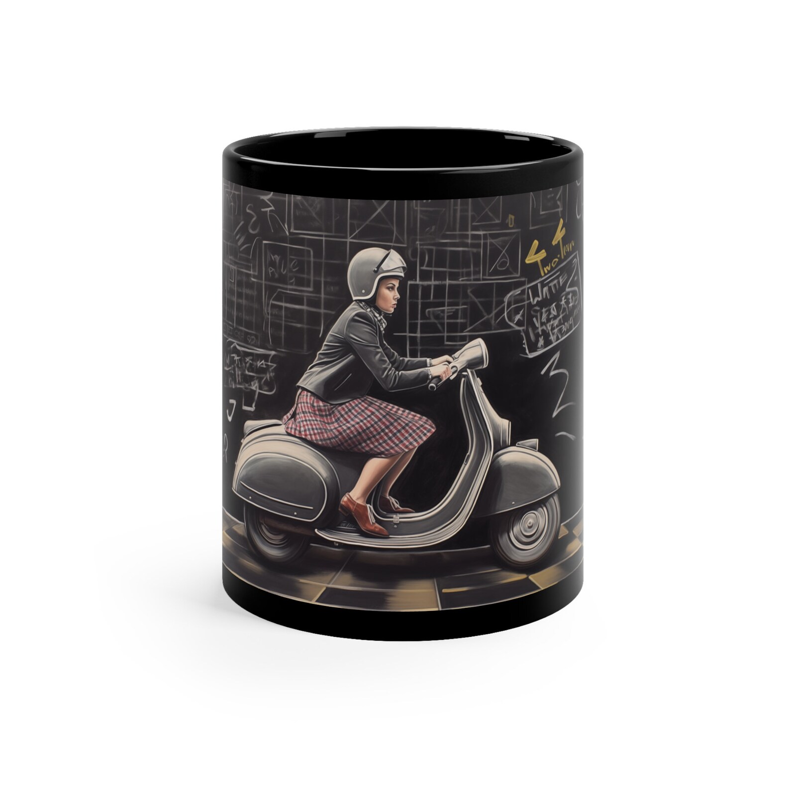 Vespa Chalk Art - 11oz Black Mug, Vespa Scooter, Brooklyn Street Art ...