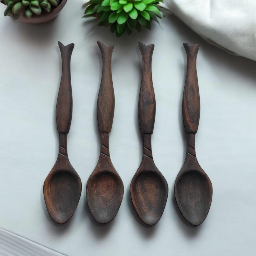 Handcrafted Wooden Spoon Set - Natural Wood, Unique Design, Kitchen ...