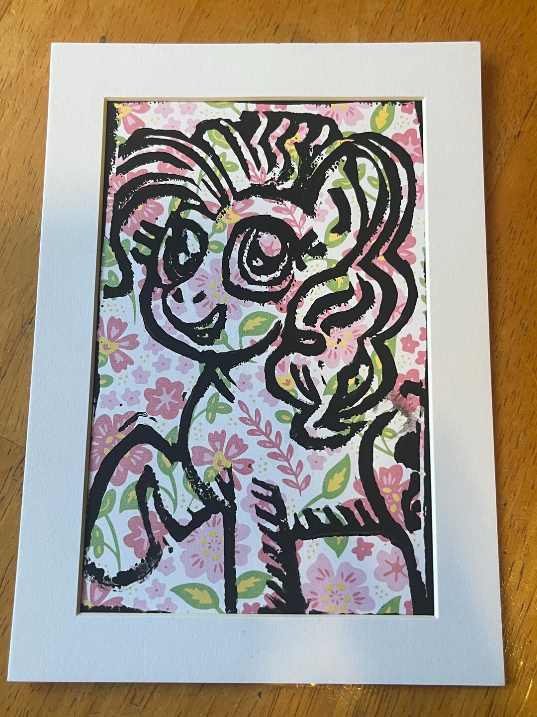 Pinkie Pie My Little Pony 5x7 Matted Postcard Print Linocut Stamp Block ...