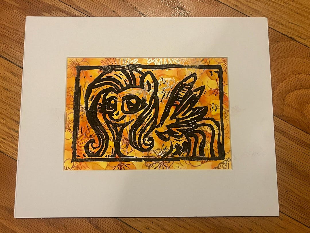 Fluttershy My Little Pony 8x10 Matted Postcard Print Linocut Stamp ...
