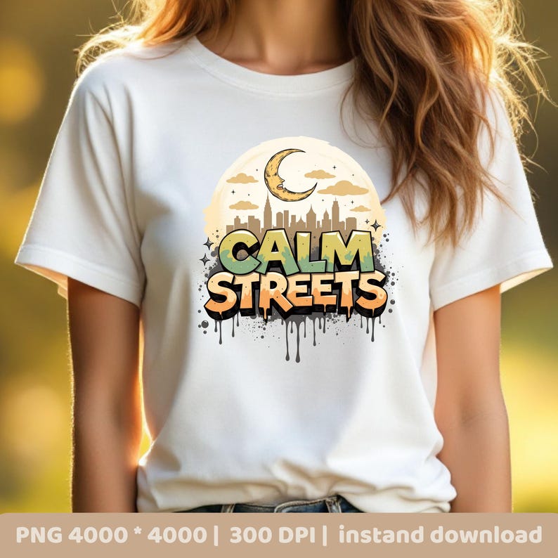 Calm Streets PNG | Urban Night Skyline Clipart for Sublimation | Retro ...