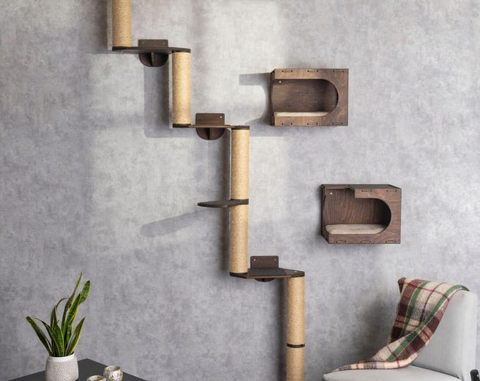 Cat Climbing Wall / Modern Cat Tree, Cat Scratch Post, Cat Wall Shelves ...