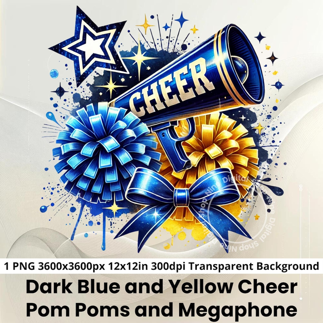 Dark Blue and Yellow Cheer Pom Poms and Megaphone Cheer Blue PNG Cheer ...