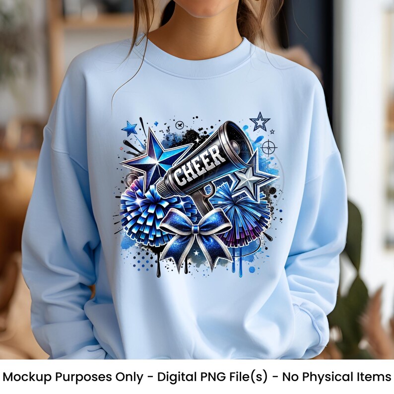 Royal Blue Black Silver Cheer Pom Poms and Megaphone Cheerleading PNG ...