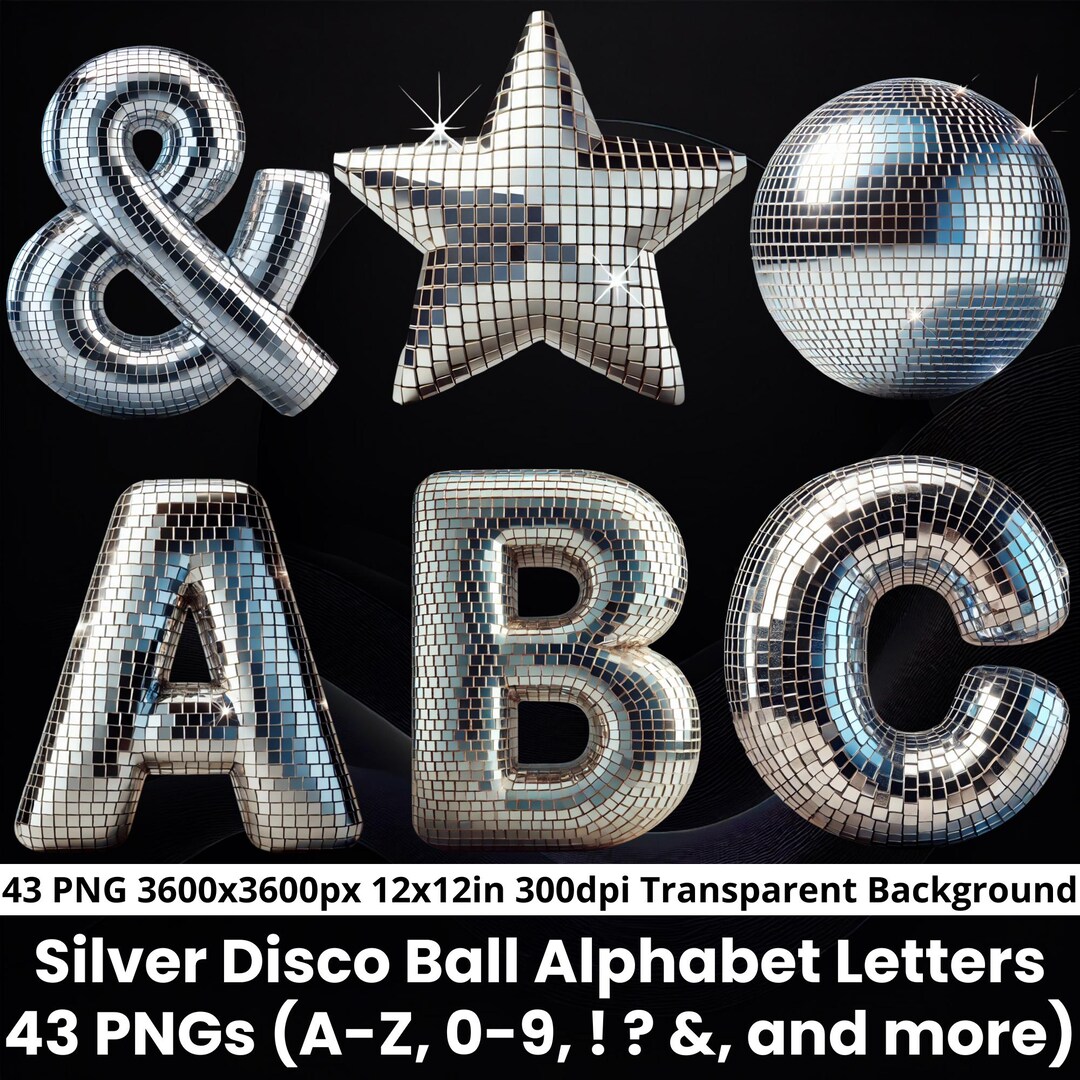 Retro Silver Disco Ball Letters Alphabet Font Png Clipart Groovy ...