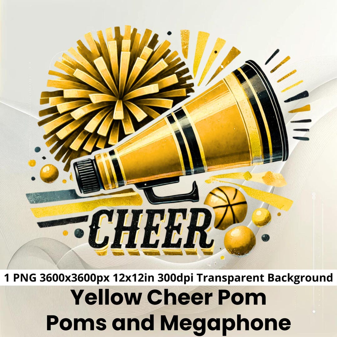 Yellow Cheer Pom Poms and Megaphone Digital Download Yellow Cheer Shirt ...