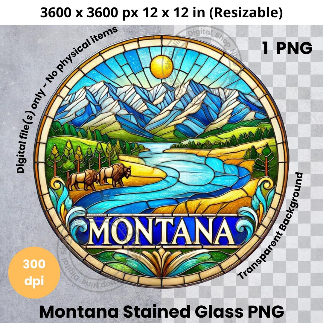 Montana Art Print Stained Glass PNG, USA States Stained Glass Png ...