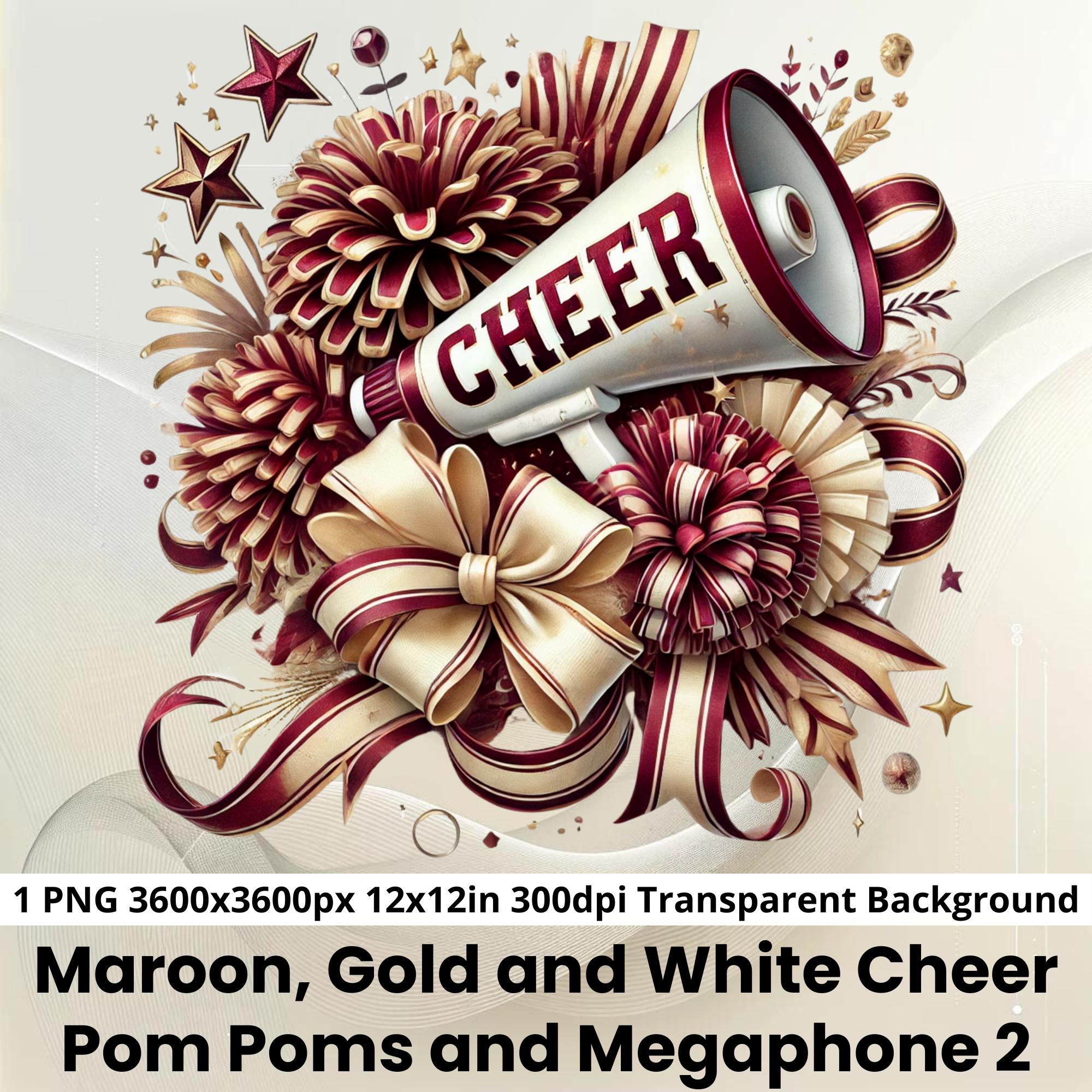 Cheer Pom Poms and Megaphone Watercolor Clipart Maroon Red Gold White ...