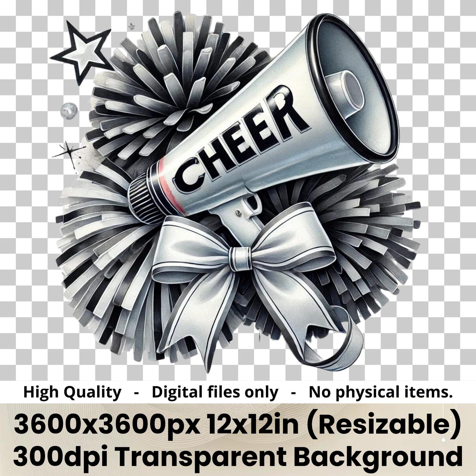 Cheer Pom Poms, Cheer Black, Cheer Silver, and Megaphone, Cheer Png for ...