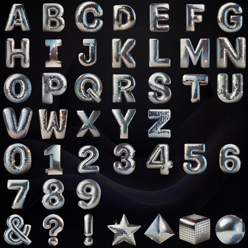 Retro Silver Disco Ball Letters Alphabet Font Png Clipart Groovy ...