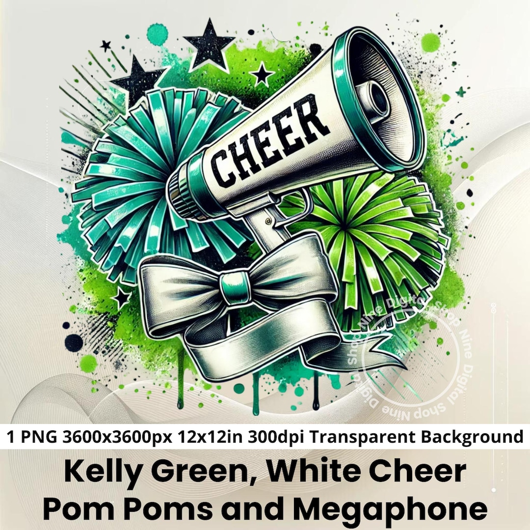 Kelly Green and White Cheer Pom Poms and Megaphone PNG Green and White ...