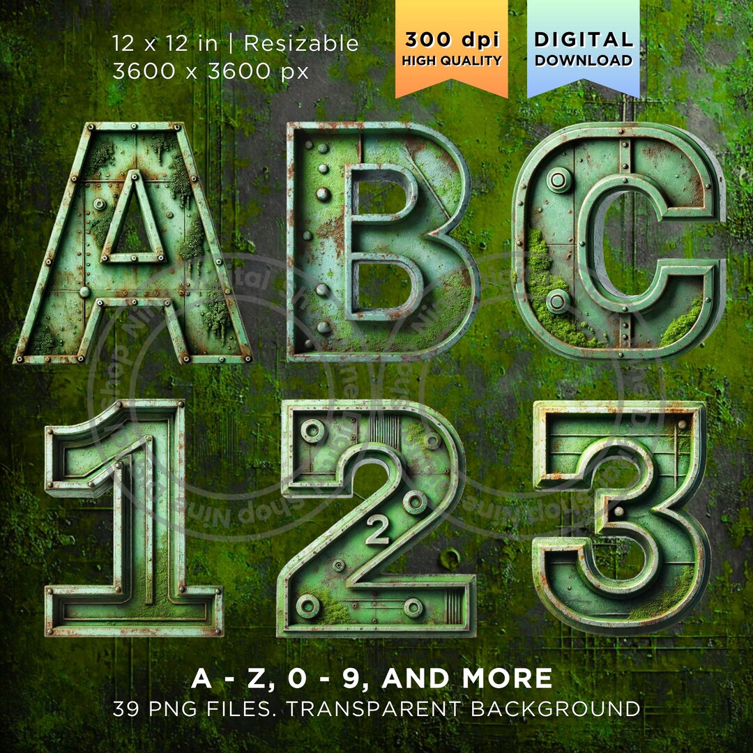 Green Alphabet Letters, Rusty Alphabet, PNG Alphabet, Rusty Letters ...