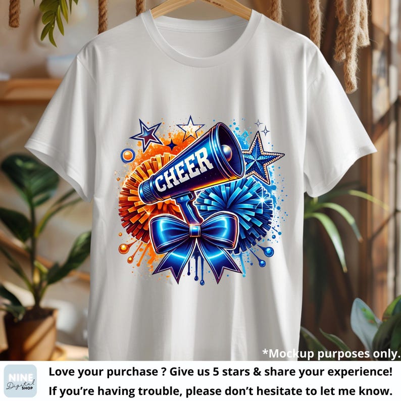 Royal Blue Orange Cheer Pom Poms and Megaphone PNG Cheerleader Design ...