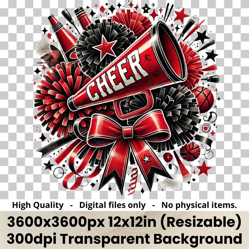 Cheer Pom Poms and Megaphone Watercolor Clipart Red and Black ...
