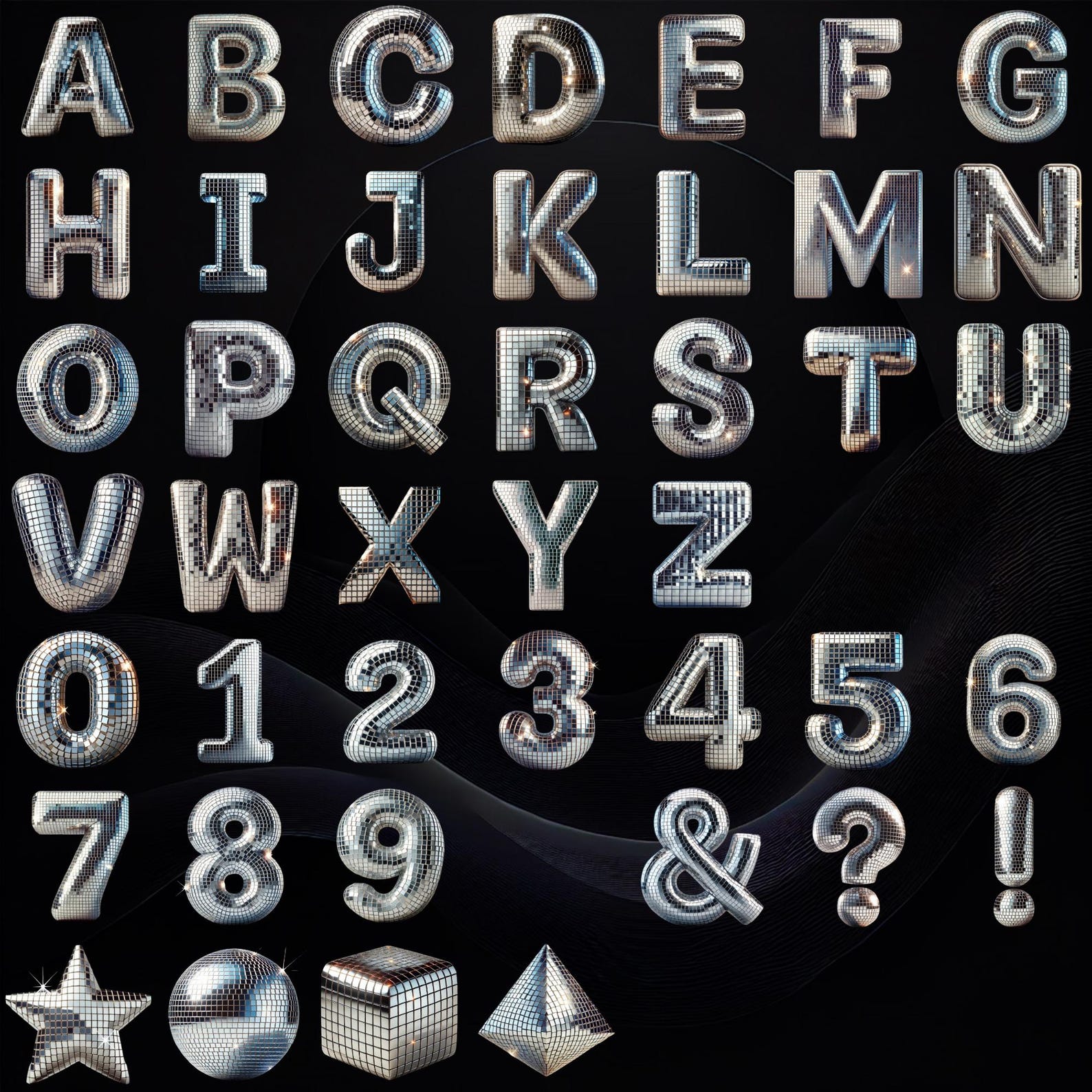 Retro Silver Disco Ball Letters Alphabet Font Png Clipart Groovy ...