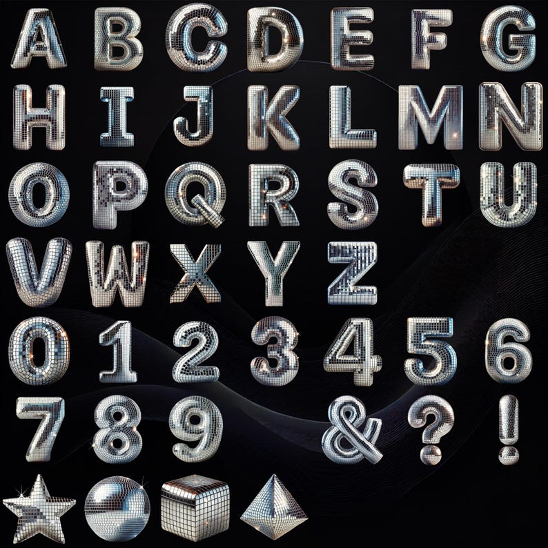 Retro Silver Disco Ball Letters Alphabet Font Png Clipart Groovy ...