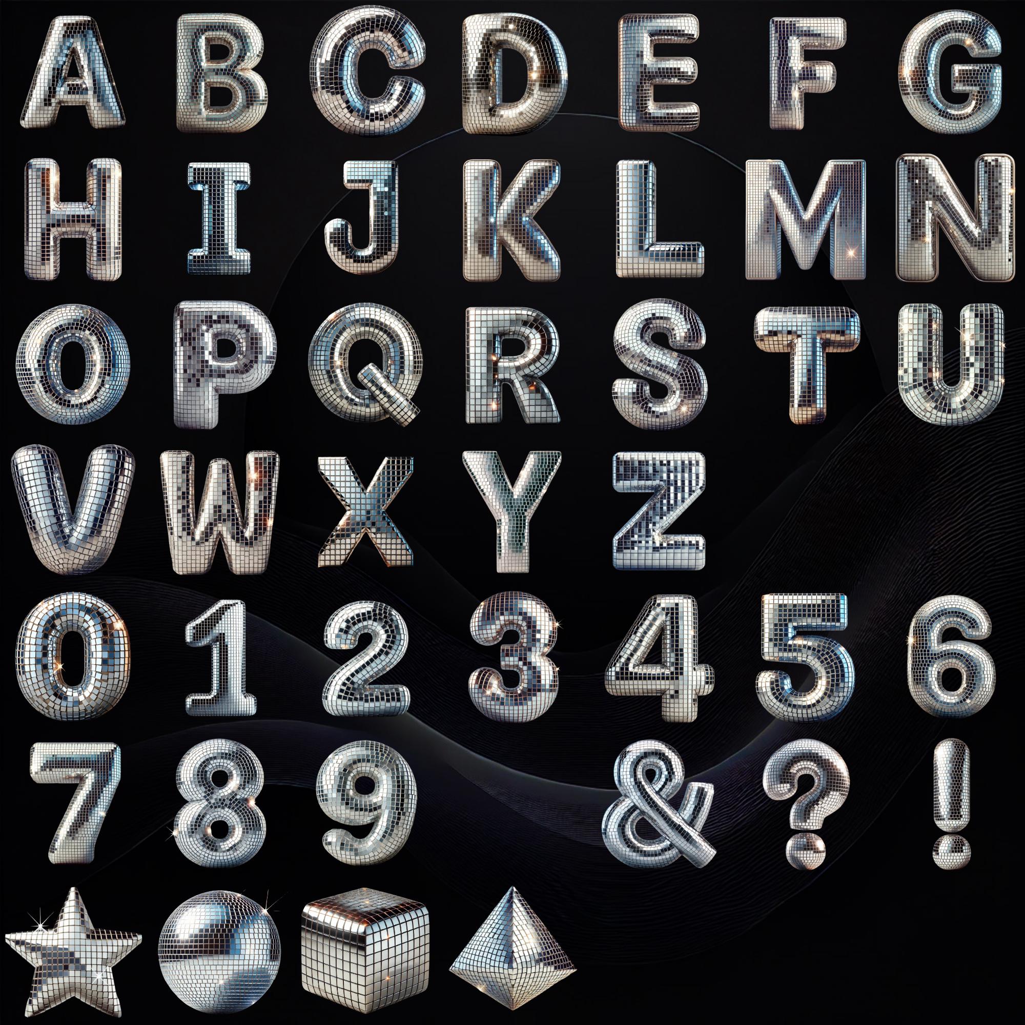 Retro Silver Disco Ball Letters Alphabet Font Png Clipart Groovy ...