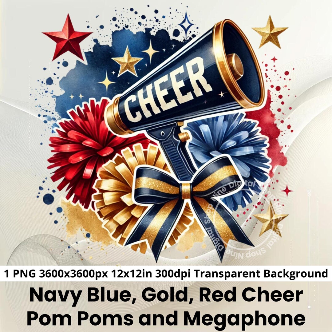 Blue Gold Red Cheer Pom Poms and Megaphone Gold Cheer Gold Cheer Pom ...