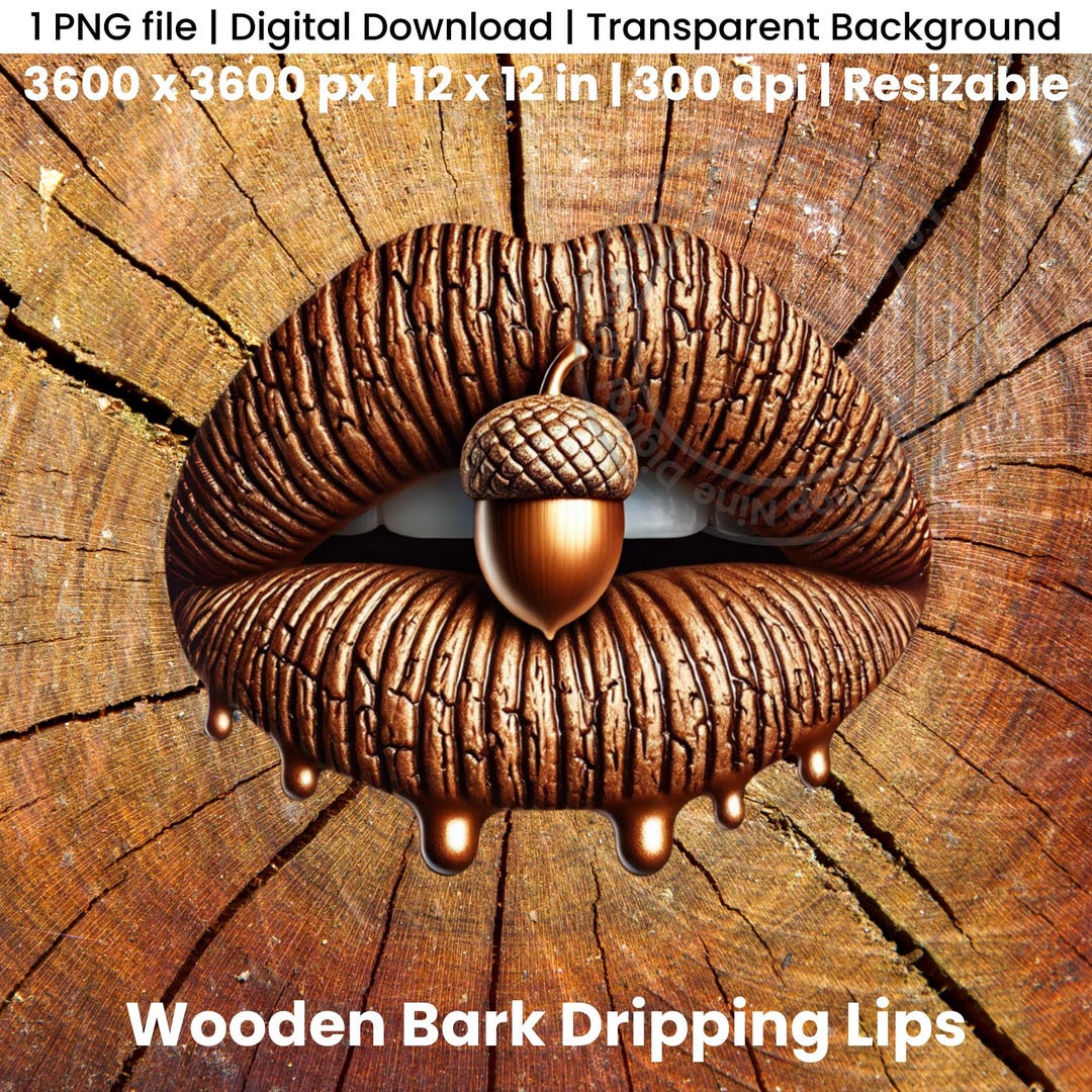 Wooden Bark Dripping Lips Png, Wood Textured Dripping Lips Art, Nature ...