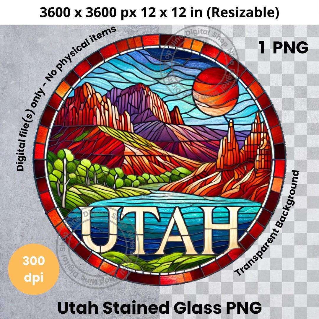Utah Stained Glass Png, Great Salt Lake Utah Art Prints, USA States ...