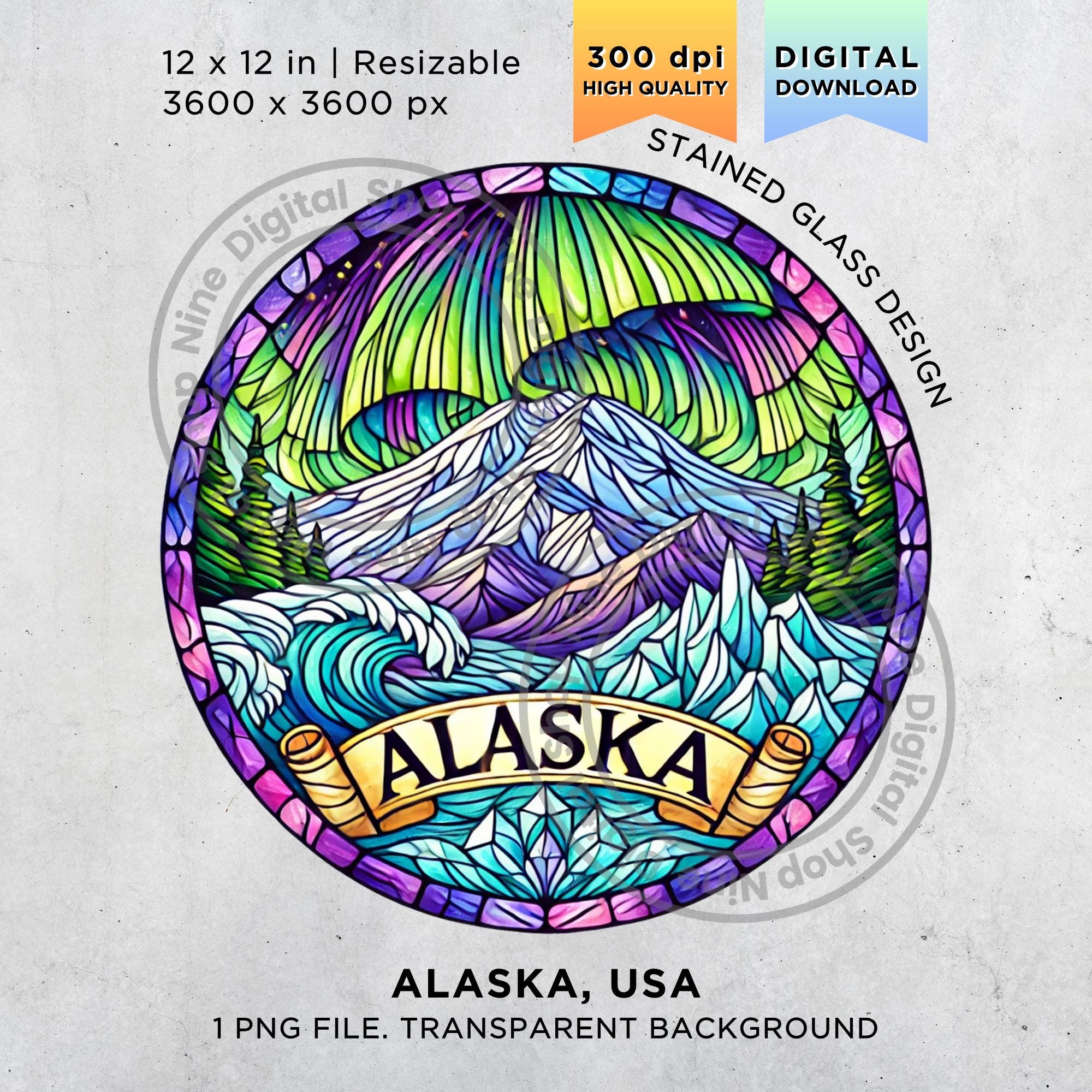 Alaska Png, Alaska Stained Glass Png, Stained Glass Printable, USA ...